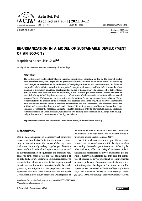 (PDF) Re-urbanization in a model of sustainable development of an eco-city
