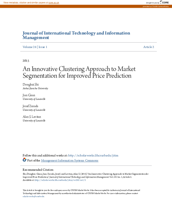 (PDF) An Innovative Clustering Approach to Market Segmentation for ...