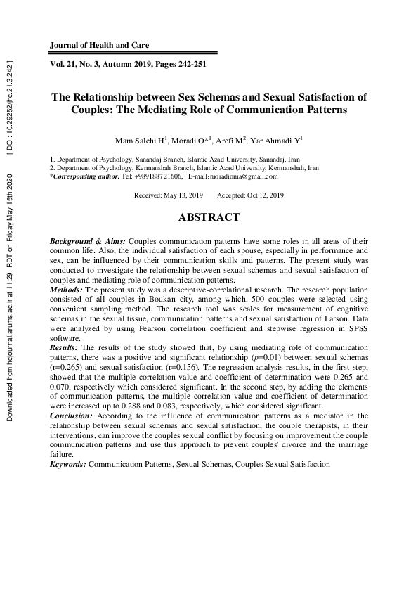 Pdf The Relationship Between Sex Schemas And Sexual Satisfaction Of