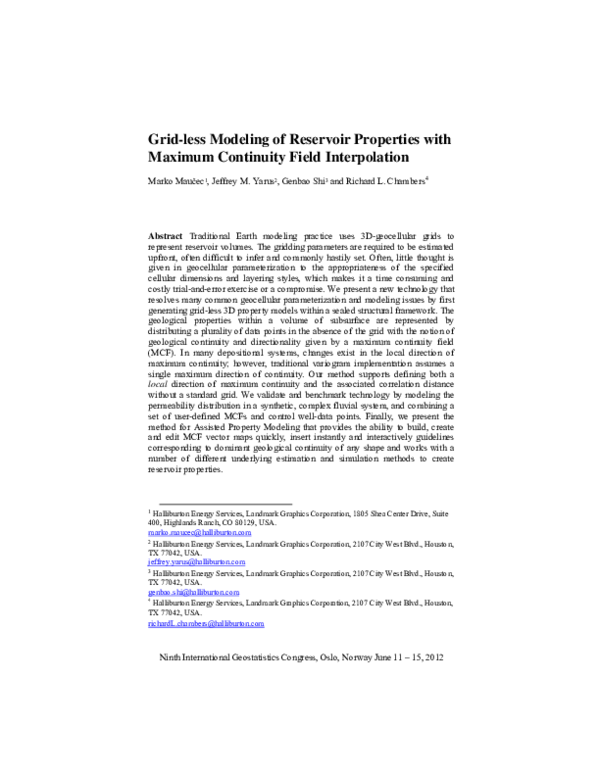 Pdf Grid Less Modeling Of Reservoir Properties With Maximum