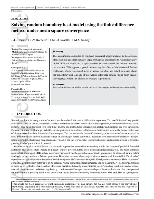Pdf Solving Random Boundary Heat Model Using The Finite Difference Method Under Mean Square
