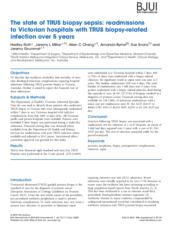 (PDF) The State Of TRUS Biopsy Sepsis: Readmissions To Victorian ...