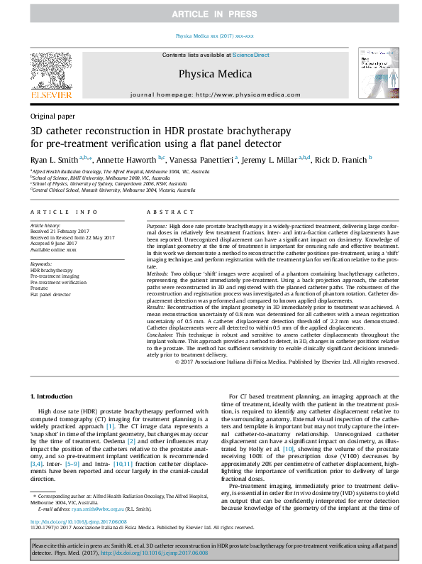 (PDF) 3D catheter reconstruction in HDR prostate brachytherapy for pre ...