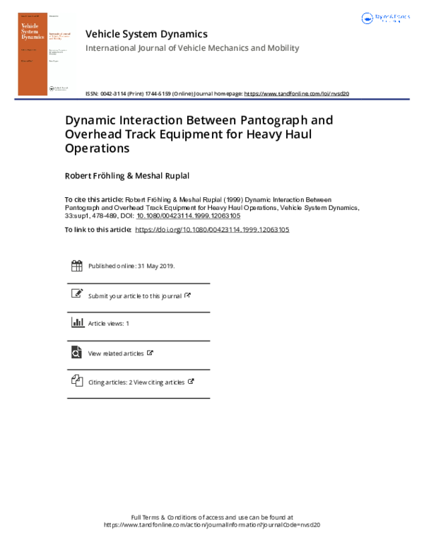 (PDF) Dynamic Interaction Between Pantograph and Overhead Track ...