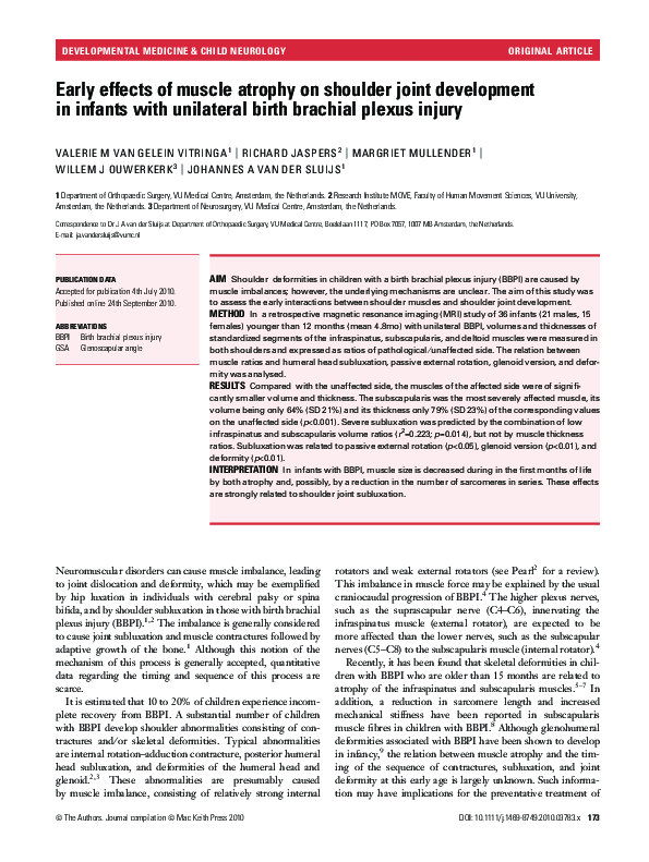 (PDF) Early effects of muscle atrophy on shoulder joint development in ...