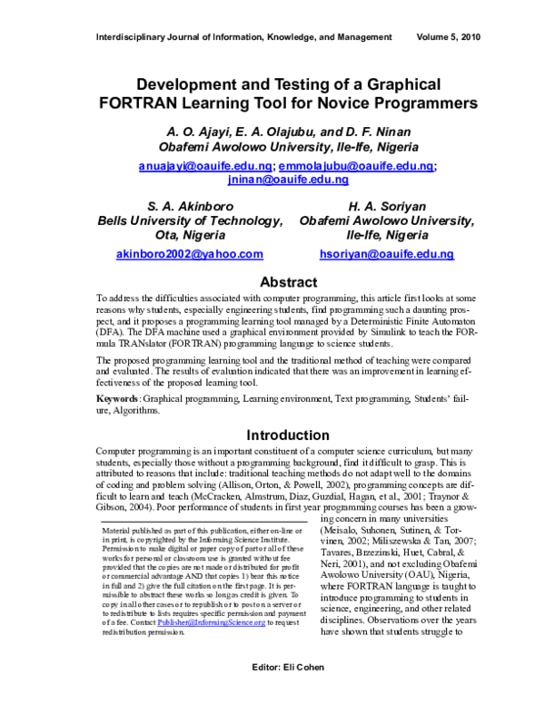 (PDF) Development and Testing of a Graphical FORTRAN Learning Tool for ...