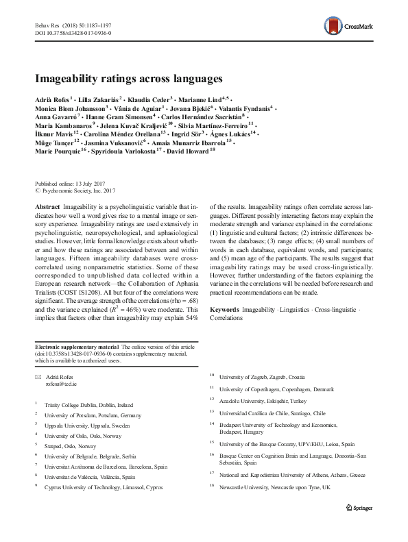 (PDF) Imageability ratings across languages | Ilknur Mavis - Academia.edu