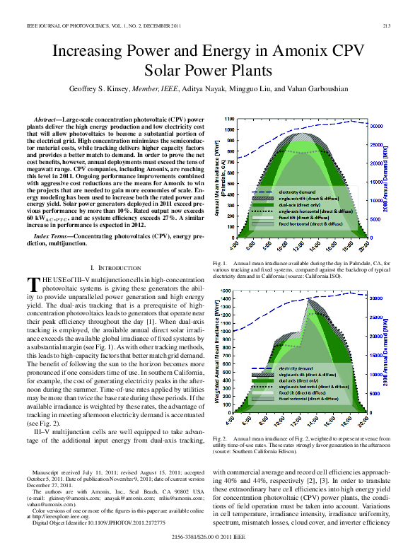 (PDF) Increasing Power and Energy in Amonix CPV Solar Power Plants