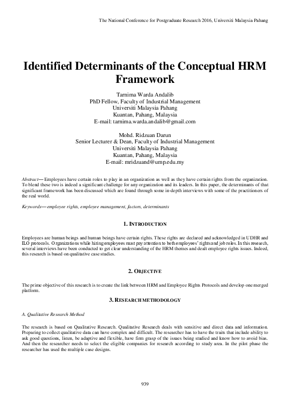 (PDF) Identified Determinants of the Conceptual HRM Framework (PDF) Identified Determinants of the Conceptual HRM Framework