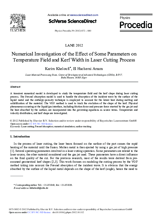 (PDF) Numerical Investigation of the Effect of Some Parameters on Temperature Field and Kerf ...