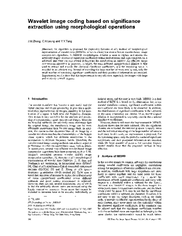 (PDF) Wavelet image coding based on significance extraction using morphological operations