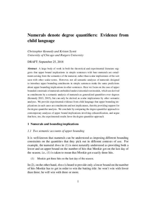 (PDF) Numerals Denote Degree Quantifiers: Evidence from Child Language ...