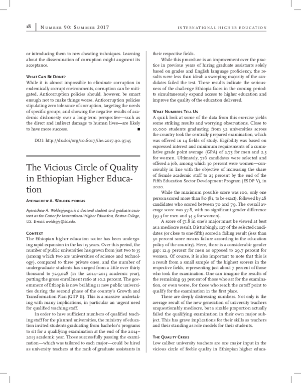 (PDF) The Vicious Circle of Quality in Ethiopian Higher Education | Ayenachew A Woldegiyorgis ...