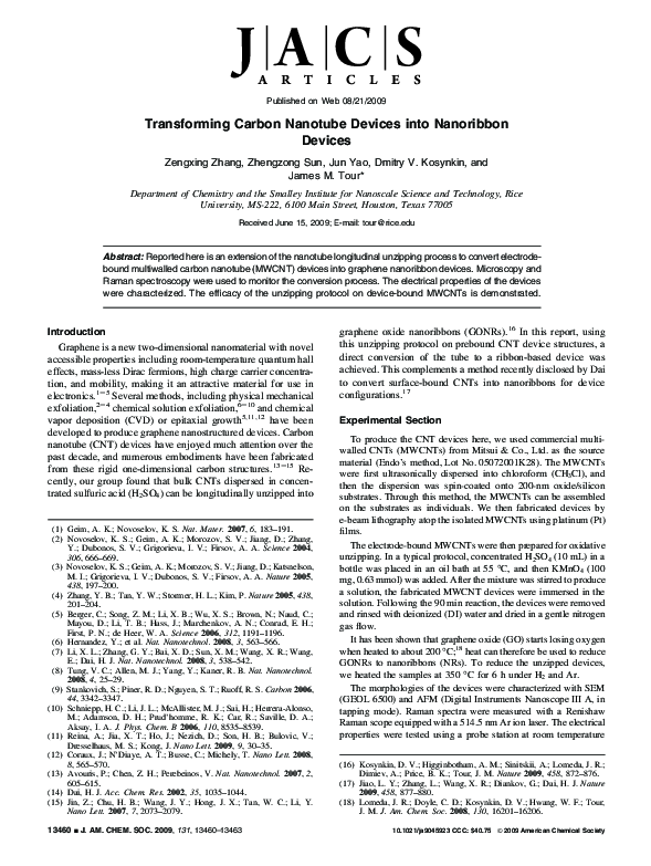 (PDF) Transforming Carbon Nanotube Devices into Nanoribbon Devices