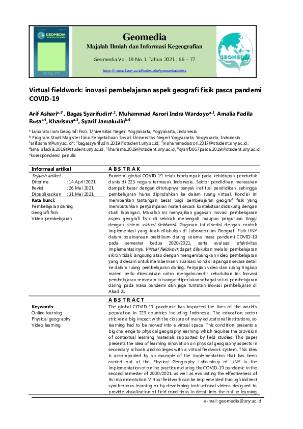 (PDF) Virtual fieldwork: inovasi pembelajaran aspek geografi fisik pasca pandemi COVID-19