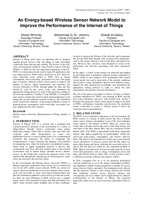 (PDF) An Energy-based Wireless Sensor Network Model to Improve the Performance of the Internet ...