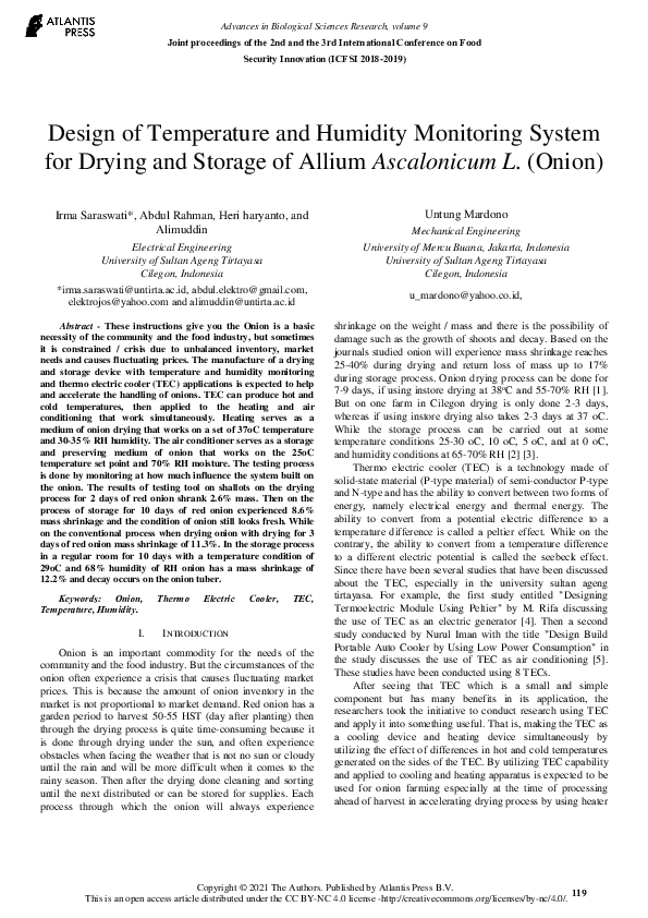 (PDF) Design of Temperature and Humidity Monitoring System for Drying and Storage of Allium ...
