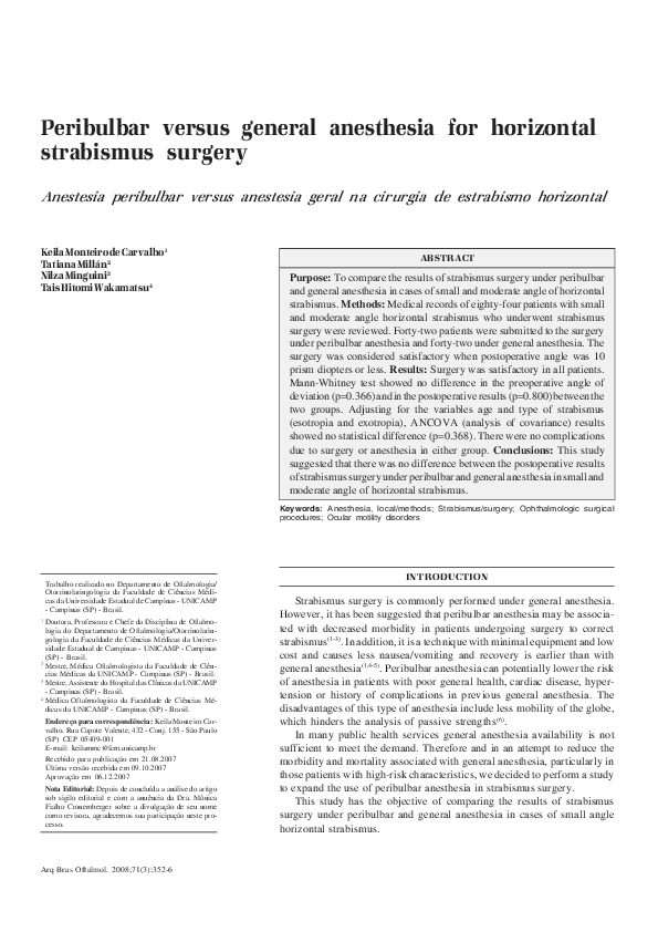 (PDF) Peribulbar versus general anesthesia for horizontal strabismus ...
