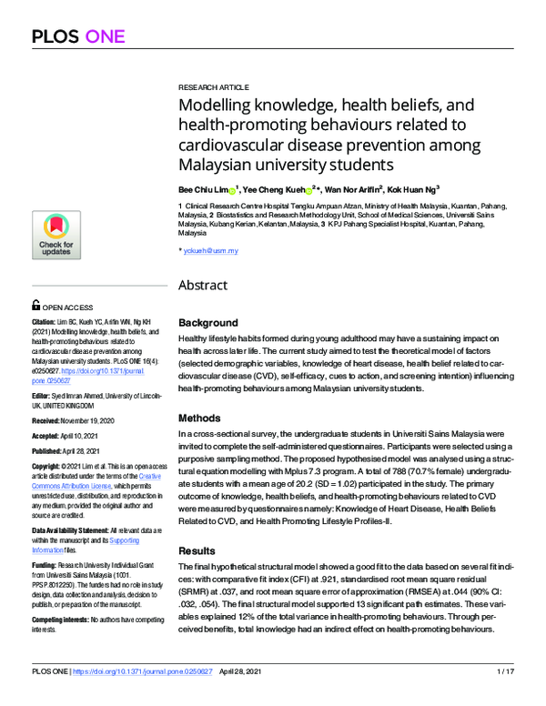 (PDF) Modelling knowledge, health beliefs, and health-promoting ...