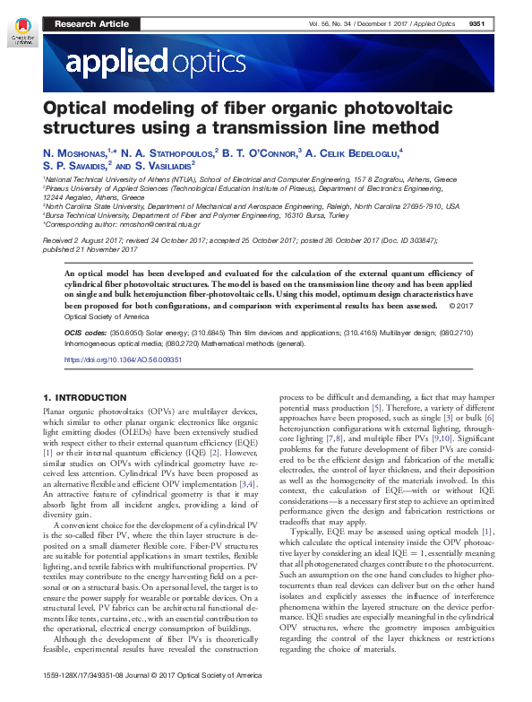 (PDF) Optical modeling of fiber organic photovoltaic structures using a transmission line method ...