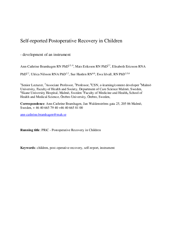 (PDF) Self-reported post-operative recovery in children: development of ...