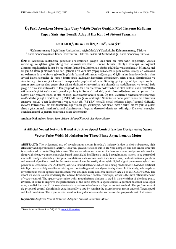 (PDF) Artificial Neural Network Based Adaptive Speed Control System Design using Space Vector ...