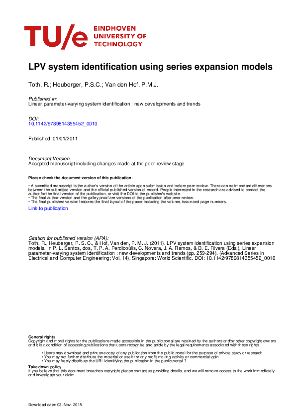 Pdf Linear Parameter Varying System Identification 