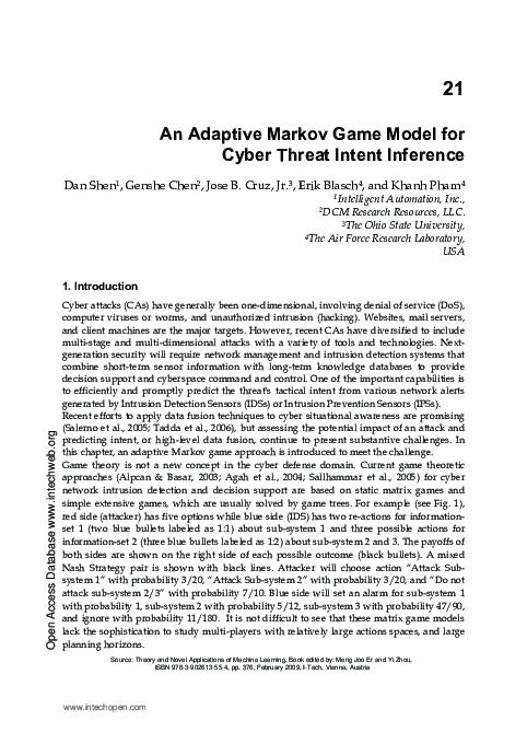 (PDF) An Adaptive Markov Game Model for Cyber Threat Intent Inference | Genshe Chen - Academia.edu