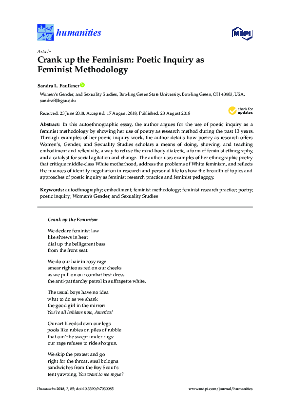 (PDF) Crank up the Feminism: Poetic Inquiry as Feminist Methodology