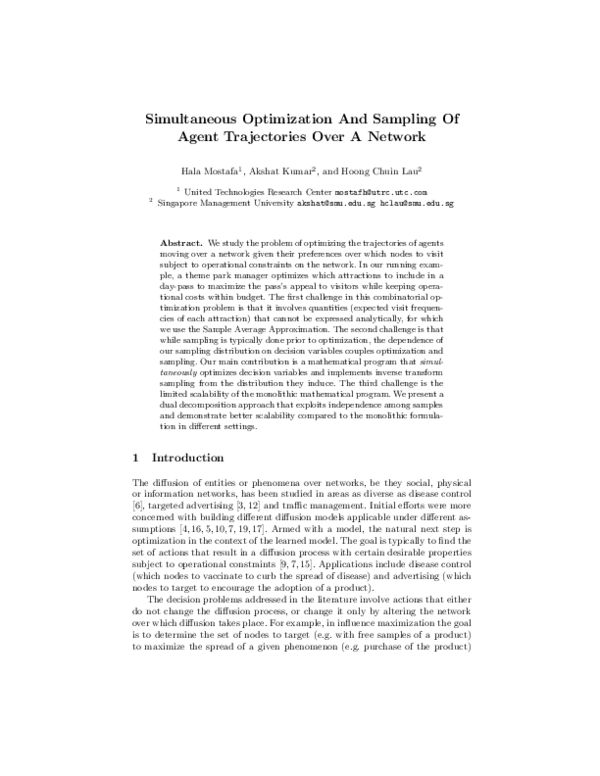 Pdf Simultaneous Optimization And Sampling Of Agent Trajectories Over