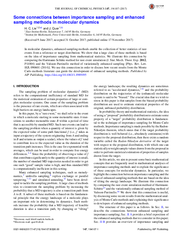 (PDF) Some connections between importance sampling and enhanced ...