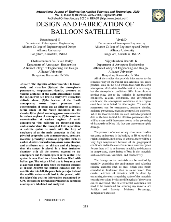 (PDF) Design and Fabrication of Balloon Satellite
