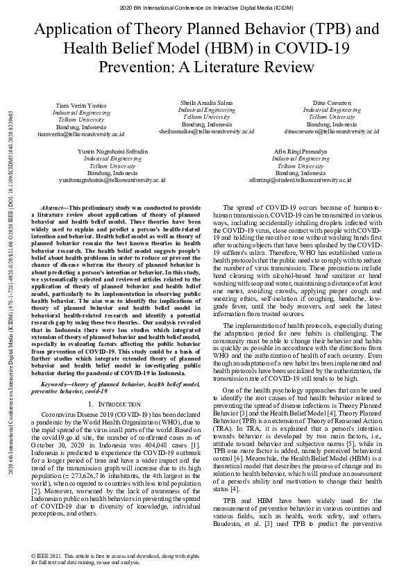 (PDF) Application of Theory Planned Behavior (TPB) and Health Belief ...