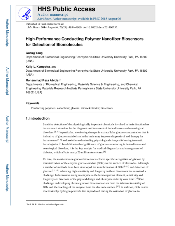 (PDF) High Performance Conducting Polymer Nanofiber Biosensors for ...