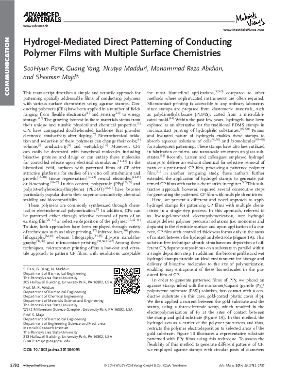 (PDF) Hydrogel-Mediated Direct Patterning of Conducting Polymer Films ...