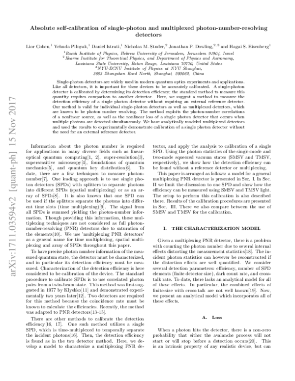 (PDF) Absolute calibration of single-photon and multiplexed photon-number-resolving detectors
