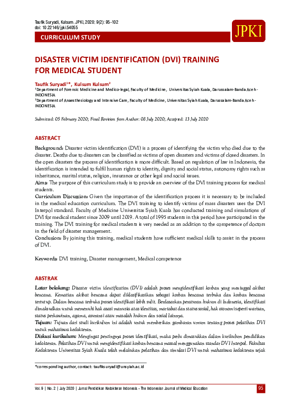 (PDF) Disaster Victim Identification (DVI) Training for Medical Student ...