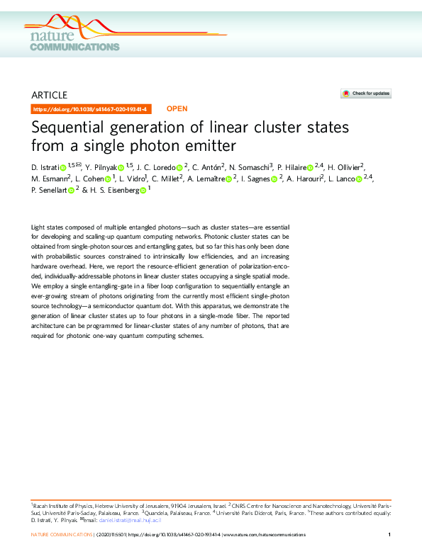 Pdf Sequential Generation Of Linear Cluster States From A Single