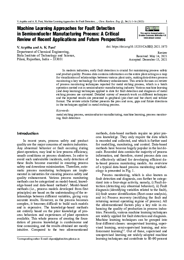 Pdf Machine Learning Approaches For Fault Detection In Semiconductor