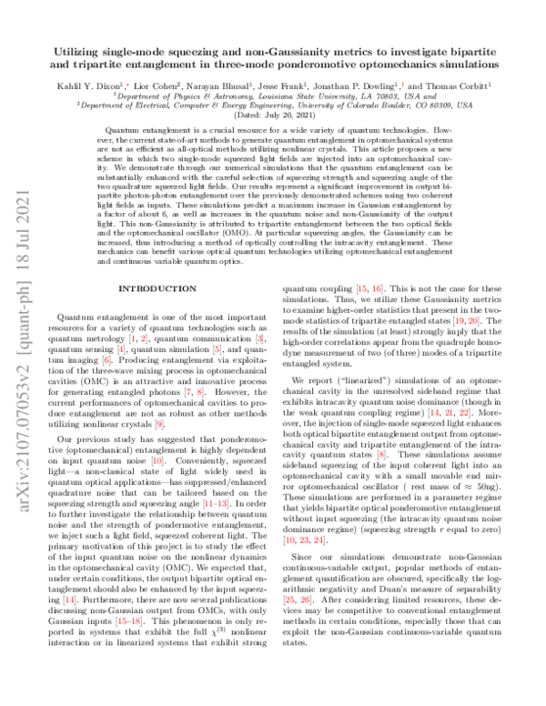 Pdf Utilizing Single Mode Squeezing And Non Gaussianity Metrics To