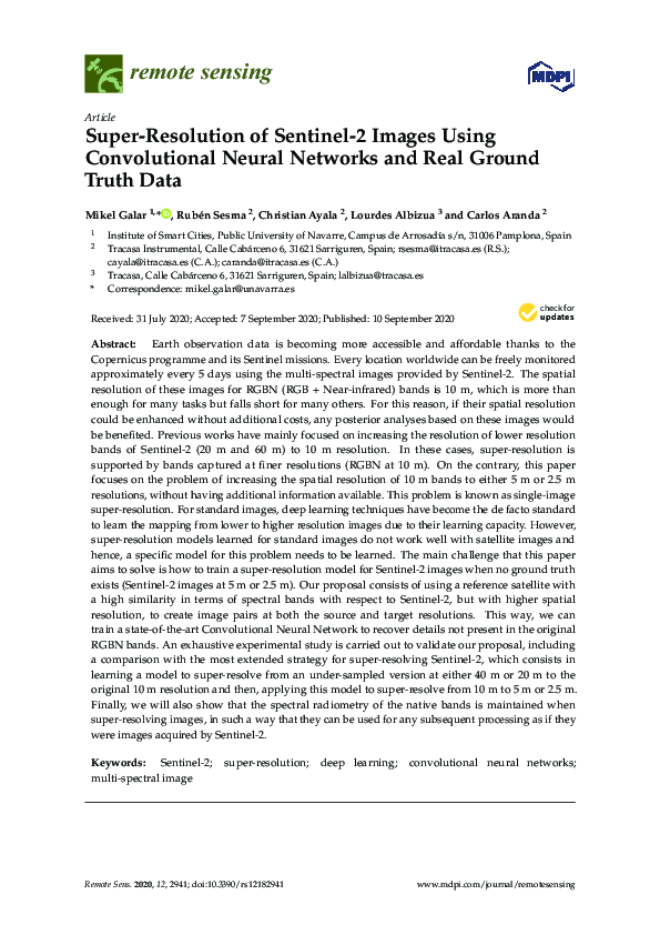 (PDF) Super-Resolution of Sentinel-2 Images Using Convolutional Neural ...
