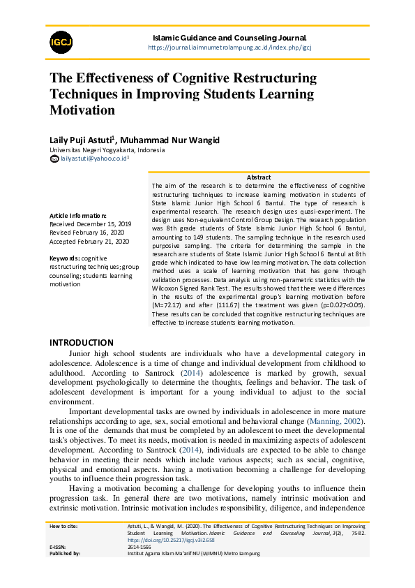 (PDF) The Effectiveness of Cognitive Restructuring Techniques in Improving Students Learning ...