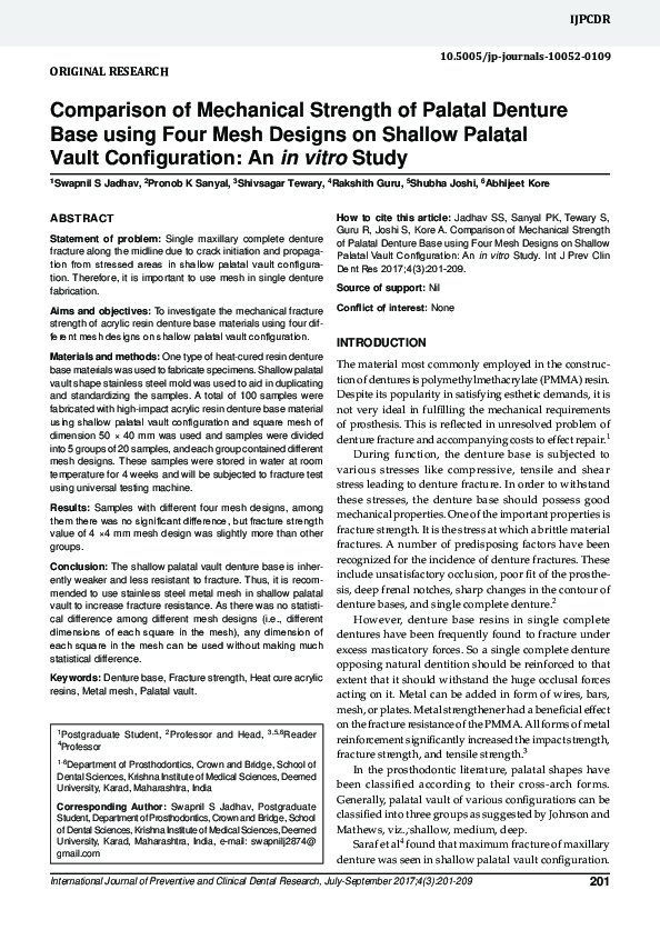 (PDF) Comparison of Mechanical Strength of Palatal Denture Base using ...