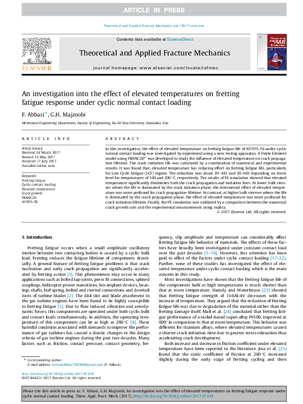 (PDF) An investigation into the effect of elevated temperatures on fretting fatigue response ...