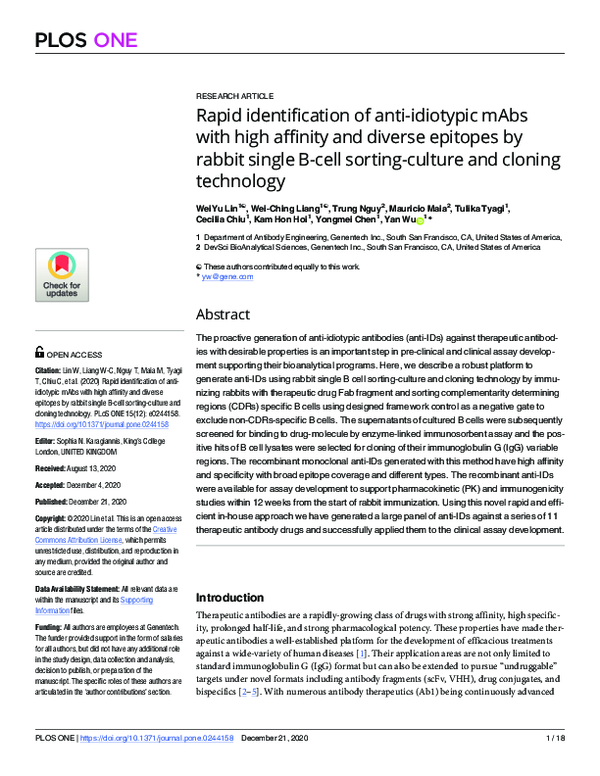 (PDF) Rapid identification of anti-idiotypic mAbs with high affinity ...