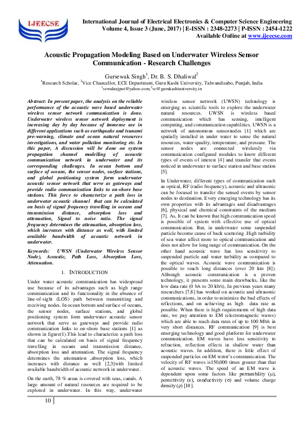 Pdf Acoustic Propagation Modeling Based On Underwater Wireless Sensor Communication Research