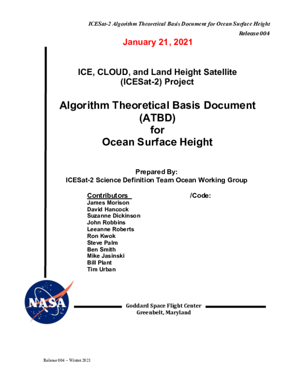 (PDF) Ice, Cloud, and Land Elevation Satellite (ICESat-2) Project Algorithm Theoretical Basis ...