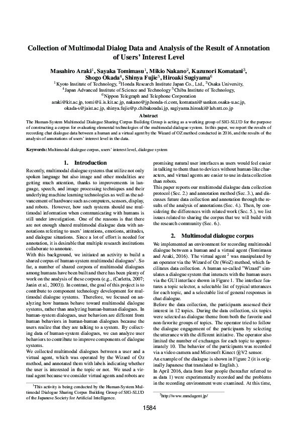 Pdf Collection Of Multimodal Dialog Data And Analysis Of The Result Of Annotation Of Users