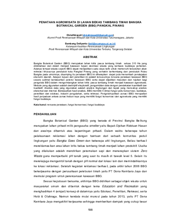 (PDF) Penataan Agrowisata di Lahan Bekas Tambang Timah Bangka Botanical ...