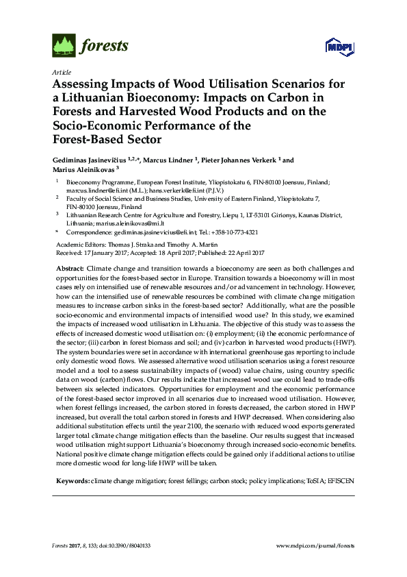 (PDF) Assessing Impacts of Wood Utilisation Scenarios for a Lithuanian ...